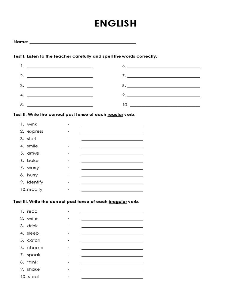 English spelling and grammar test | PDF | Verb | Grammar