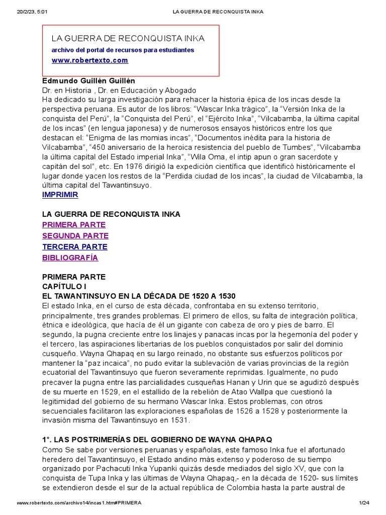 La Guerra de Reconquista Inka | PDF | Imperio Inca | Francisco Pizarro