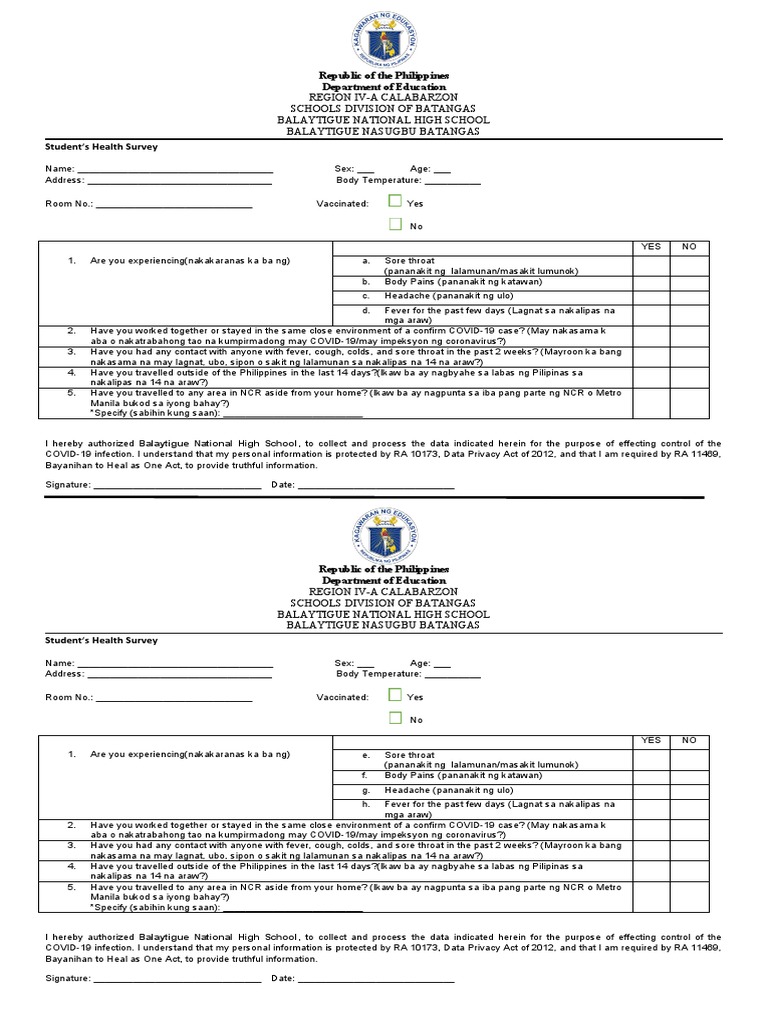 Students Health Survey | Download Free PDF | Metro Manila | Common Cold
