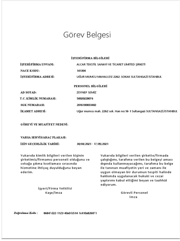 Görev Belgesi Formu | PDF