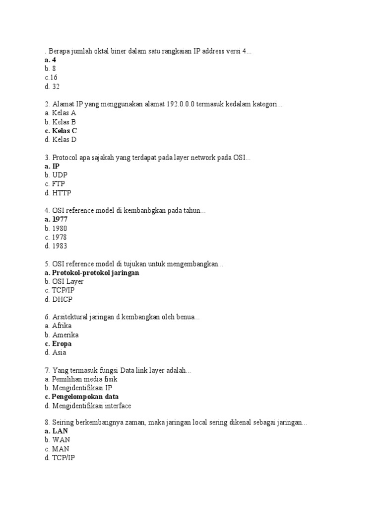 "Kuis Jaringan Komputer dan OSI" | PDF