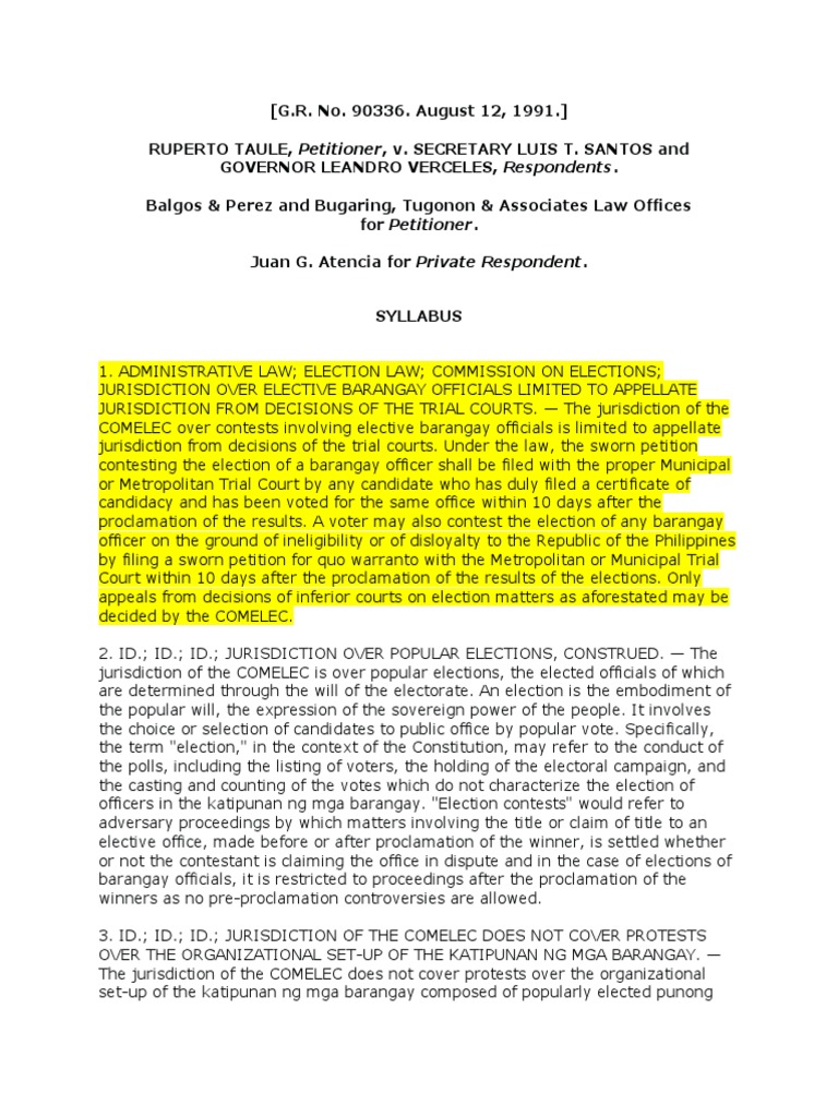 Taule vs. Santos - Full Text | PDF | Jurisdiction | Commission On ...