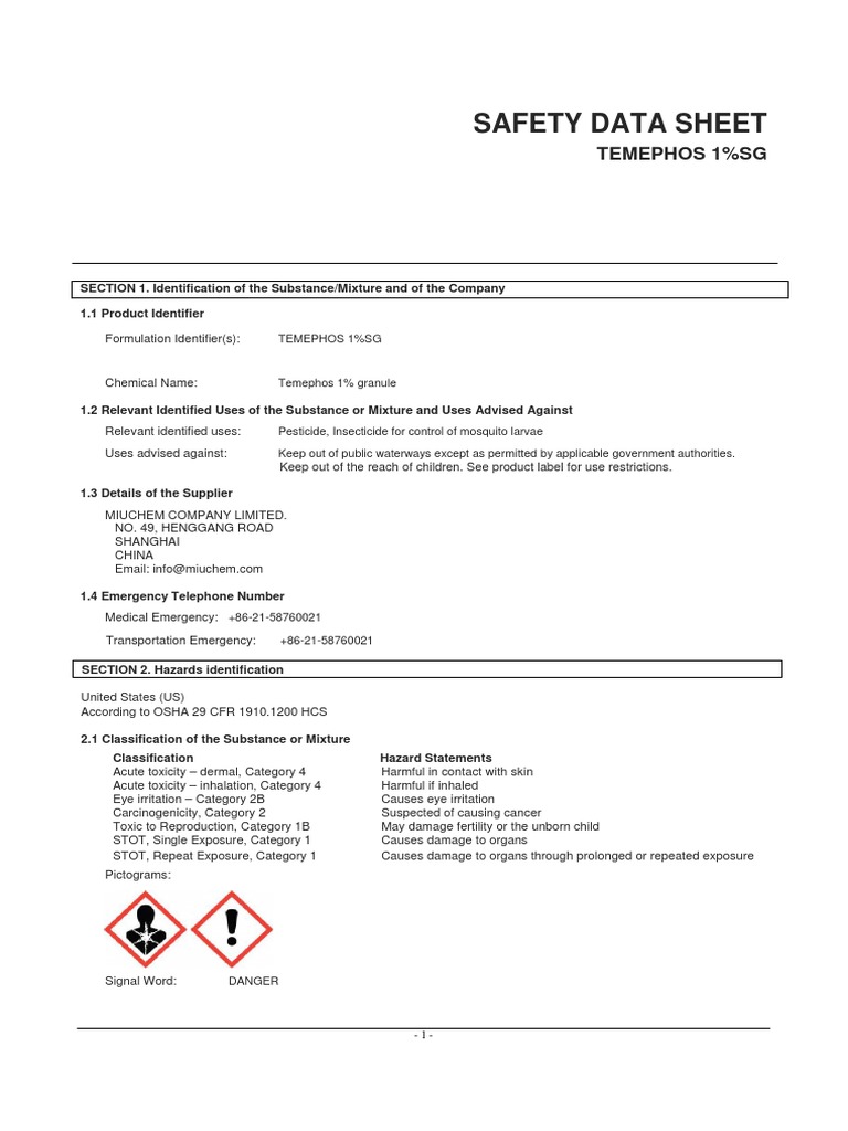 Abate MSDS | PDF | Toxicity | Dangerous Goods