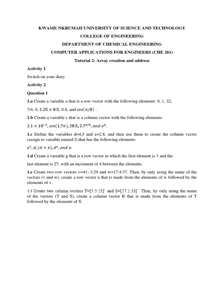 CHE261 Tutorial2 | PDF