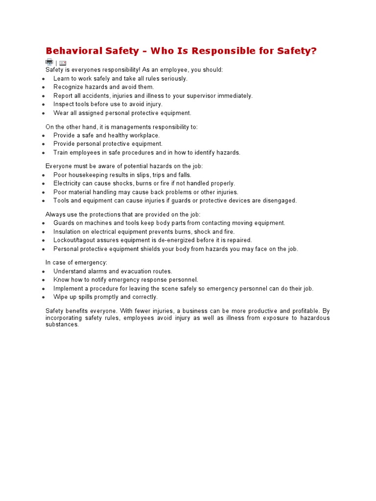 Behavioral Safety | PDF | Wellness