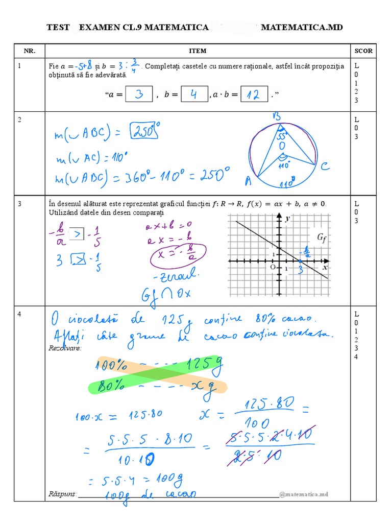Test Examen Cl.9 Matematica 2023 Matematica - MD | PDF