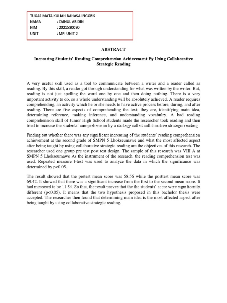 ABSTRACT - Zain Kazhi | PDF | Reading Comprehension | Linguistics