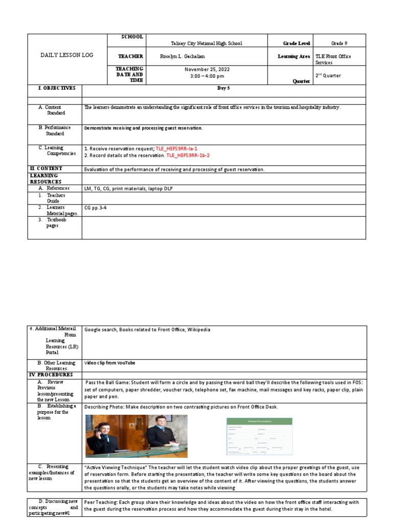 Receiving and Processing Guest Reservations | PDF | Learning | Teachers