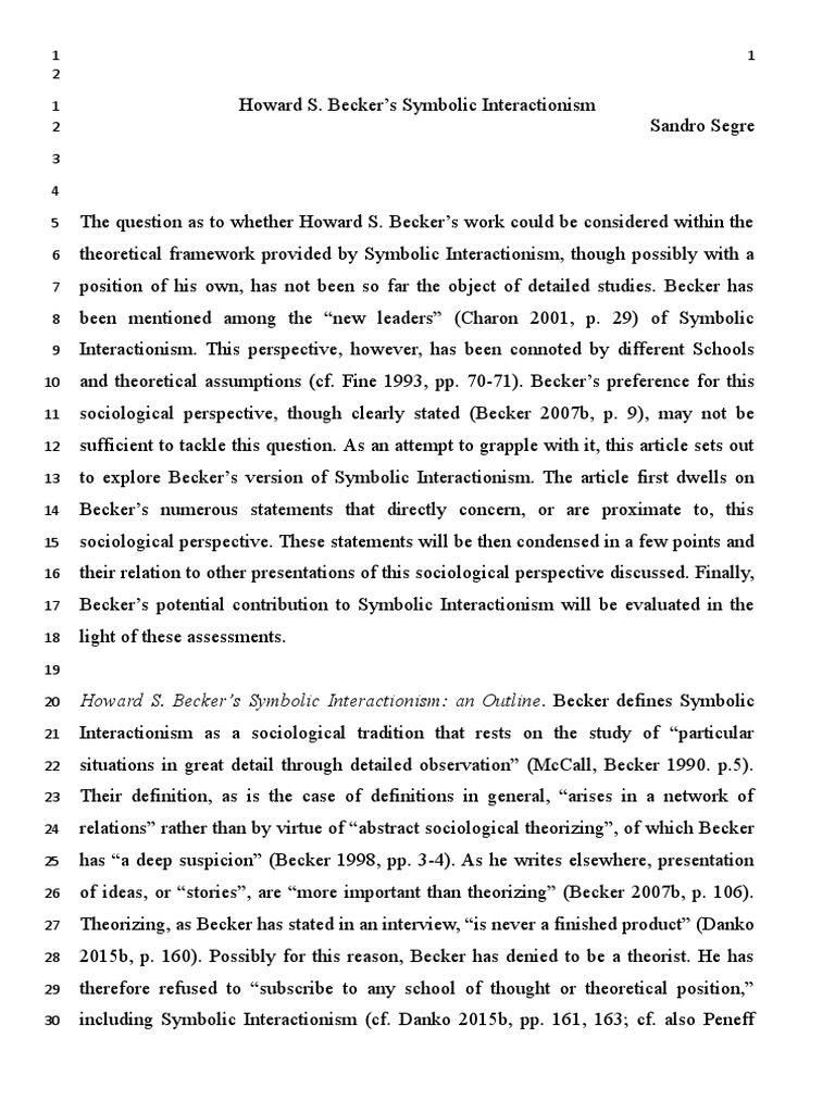 Howard S. Becker's Symbolic Interactionism: An Exploration of His ...
