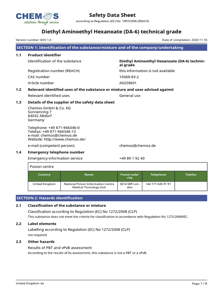 Da6 MSDS | PDF | Dangerous Goods | Toxicity