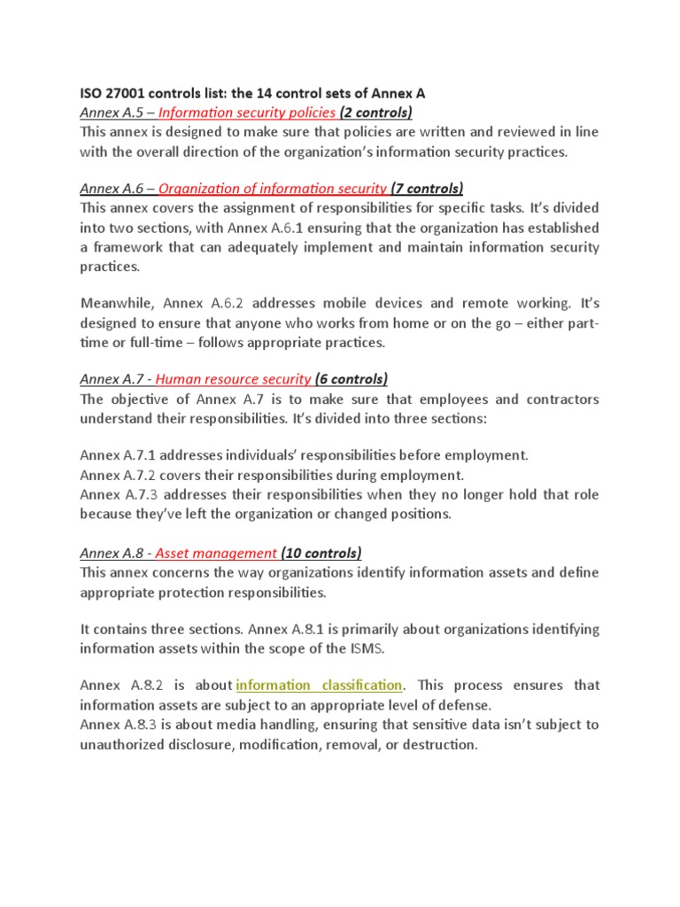 ISO 27001 Controls List | PDF | Information Security | Security Engineering