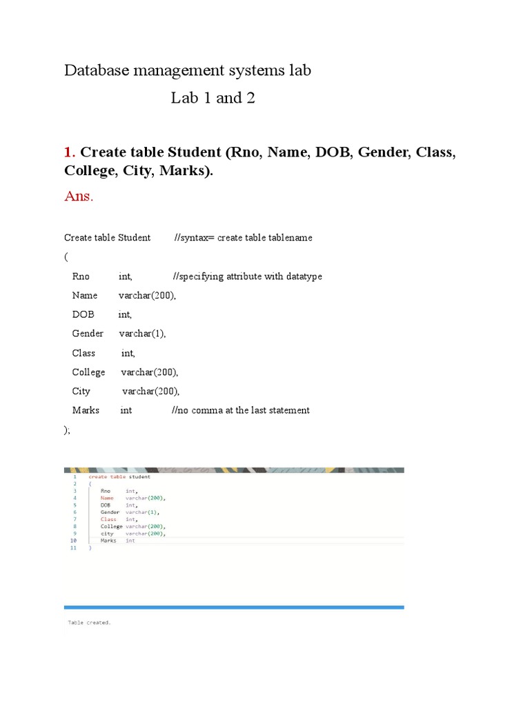 Student Table Creation and Management | PDF | Technology & Engineering