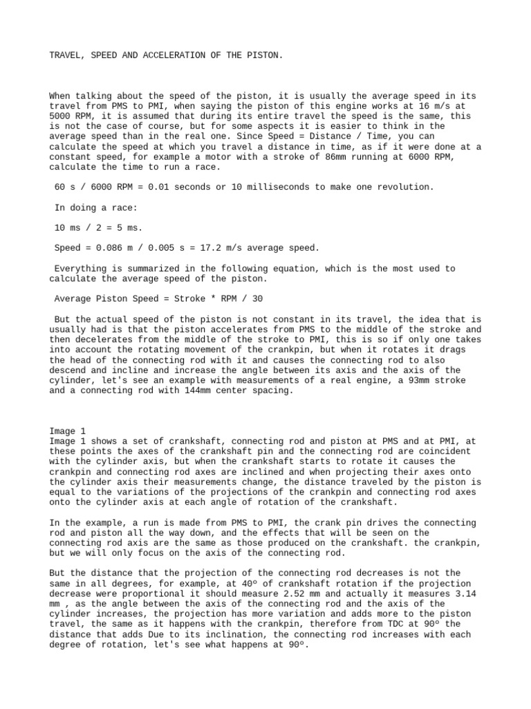 Piston Speed Acceleration And Connecting Rod Effects Pdf Speed Piston