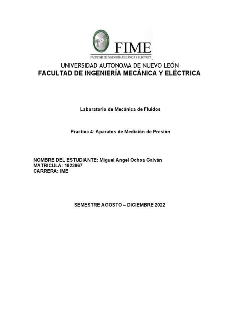 Practica 4 Lab MF | PDF | Medida de presión | Presión