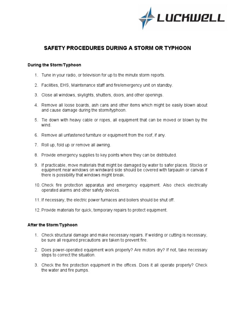 Safety Procedures During A Storm or Typhoon | PDF