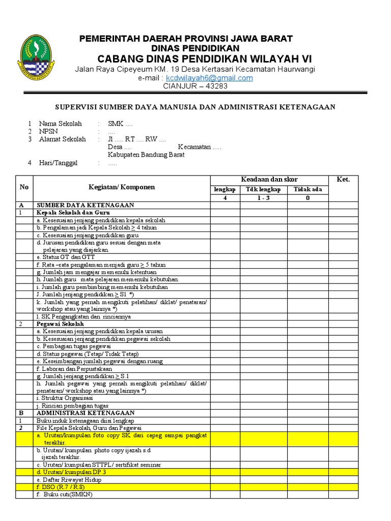 KCD Vi-Instrumen Supervisi SDM | PDF