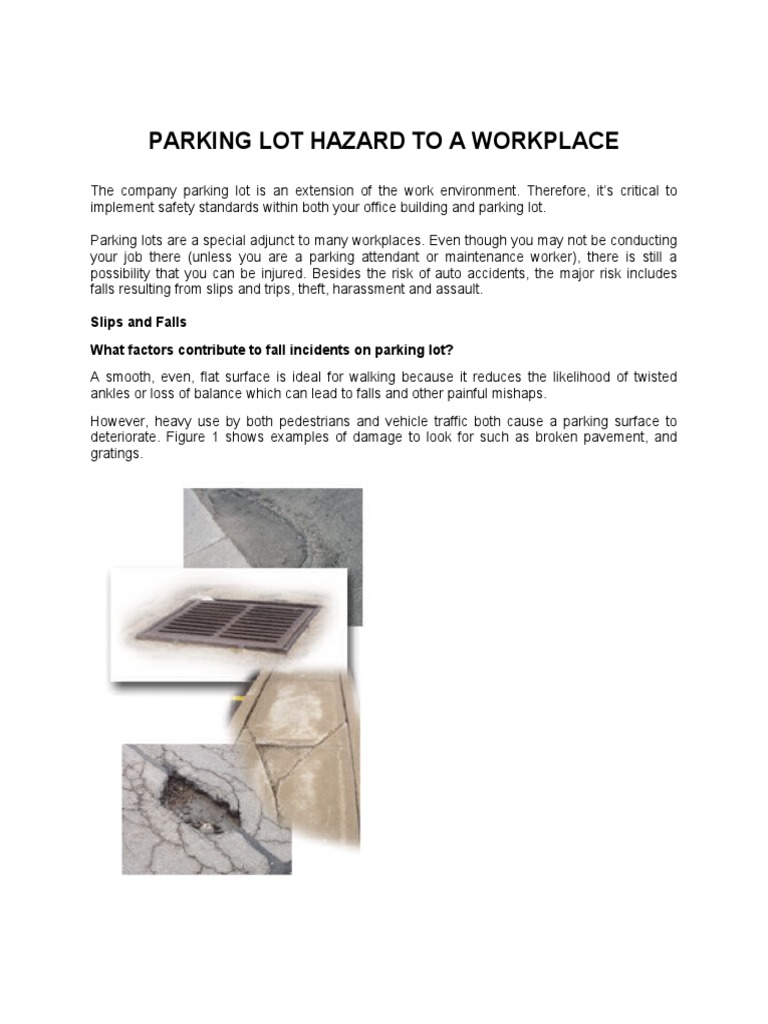 Parking Lot Hazard To A Workplace | PDF | Traffic Collision | Parking Lot