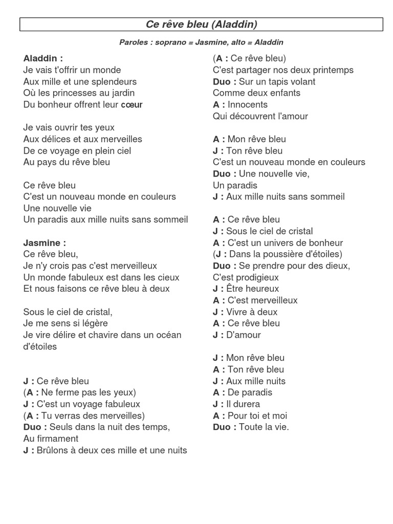 Ce Reve Bleu Paroles | PDF