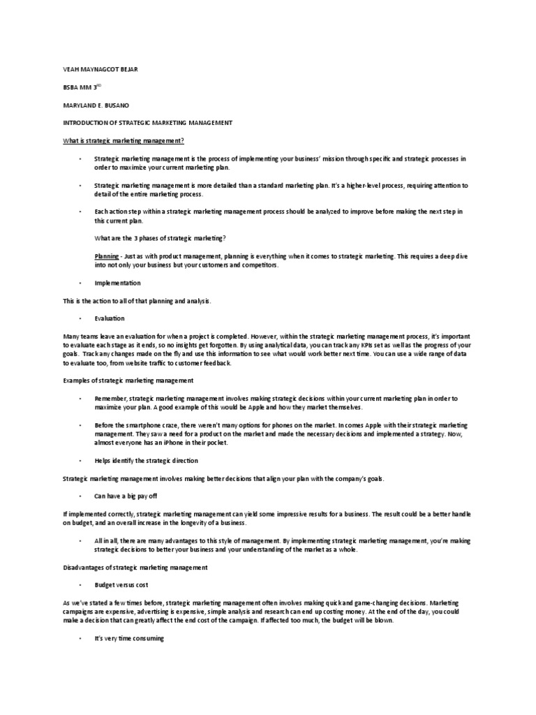 Strategic Marketing Management Handouts | PDF | Customer Relationship ...