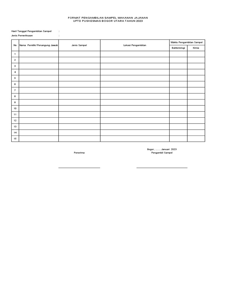 Format Pengambilan Sampel Makanan | PDF