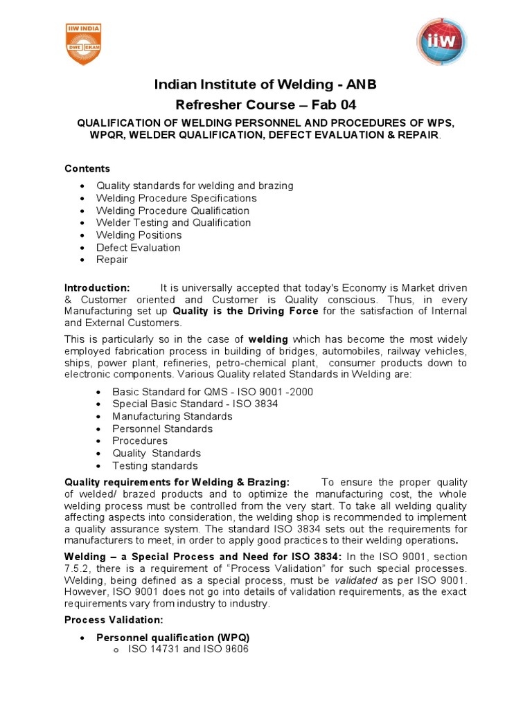 Fab 04 WPS, WPQR, Welder Qualification, Welding Positions, Defect ...