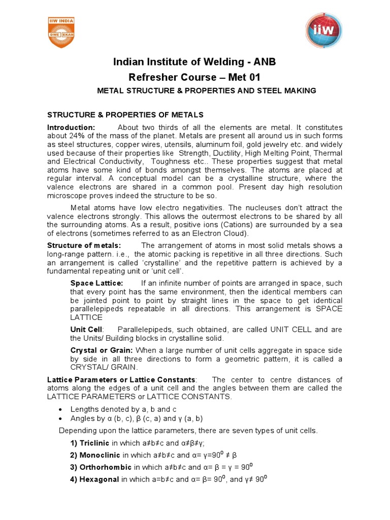 Met 01 Metals Structure - Steel Making | PDF | Steel | Heat Treating