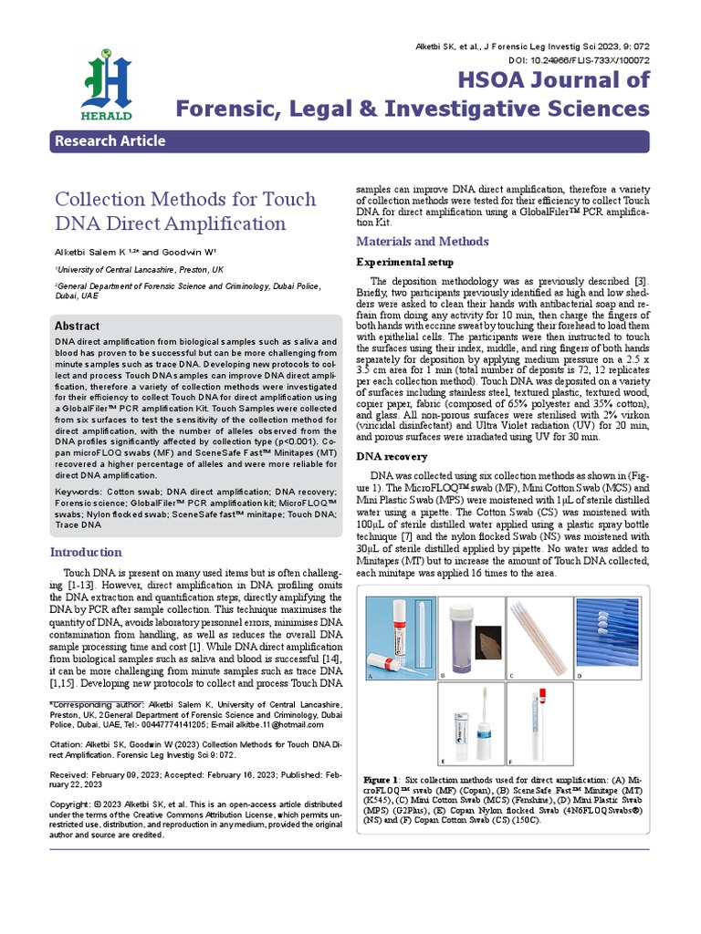 Collection Methods For Touch Dna Direct Amplification | Download Free ...