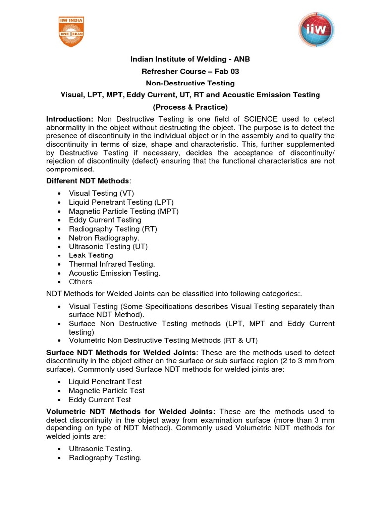 A Comprehensive Guide To Non Destructive Testing Methods For Welded Joints With A Focus On