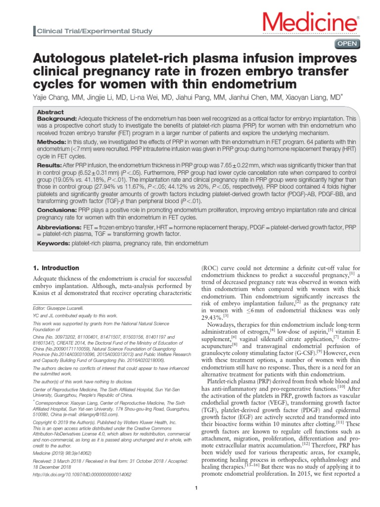 Platelet Rich Plasma Infusion 2020 | PDF | In Vitro Fertilisation ...