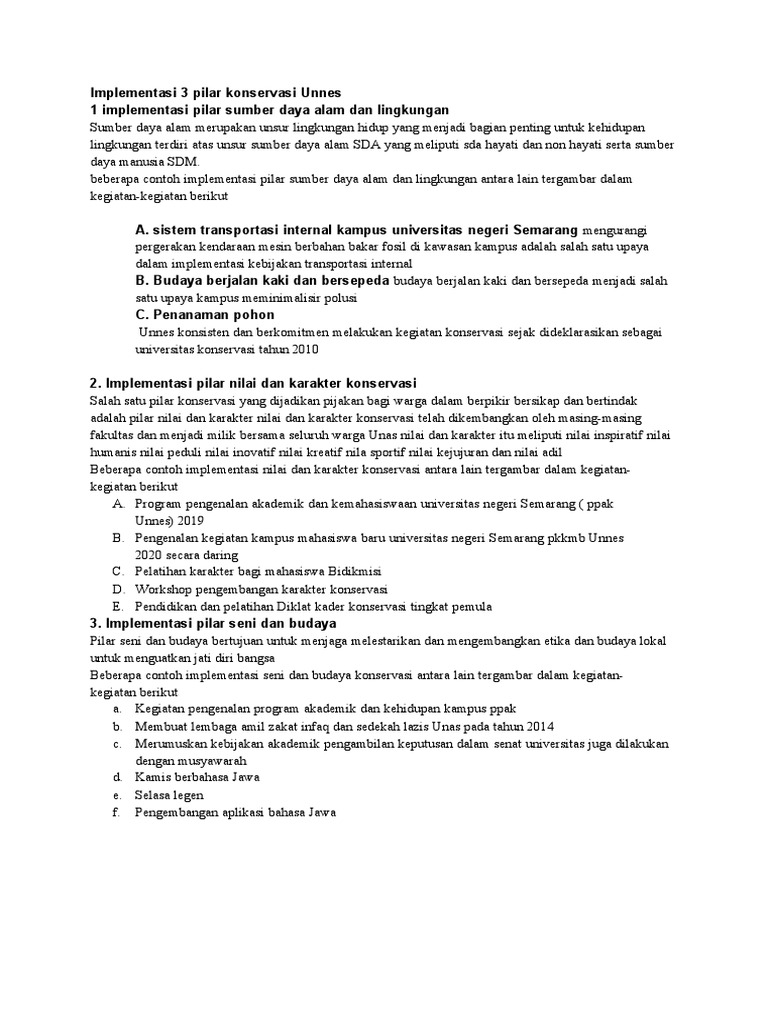 Implementasi 3 Pilar Konservasi Unnes | PDF | Sains & Matematika