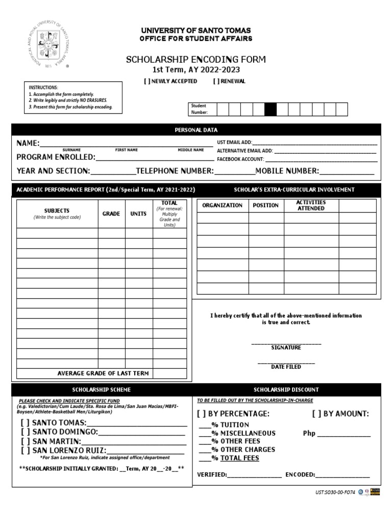 Scholarship Encoding Form | PDF