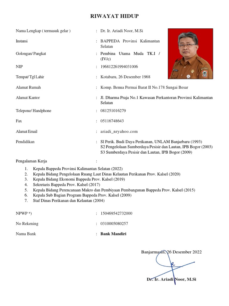 Biodata Kepala Bappeda | PDF