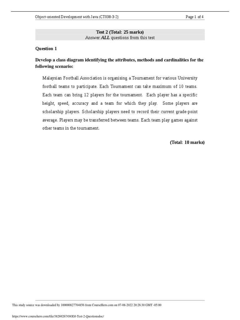 Oodj Test 2 Questions Pdf Java Programming Language Class Computer Programming 