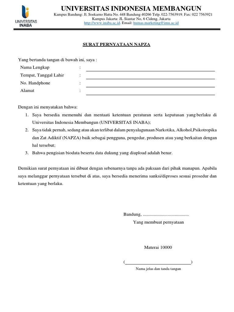 Surat Napza Universitas INABA | PDF