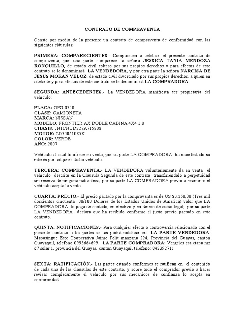 Contrato de Compraventa Con Clausula de Notificaciones | PDF