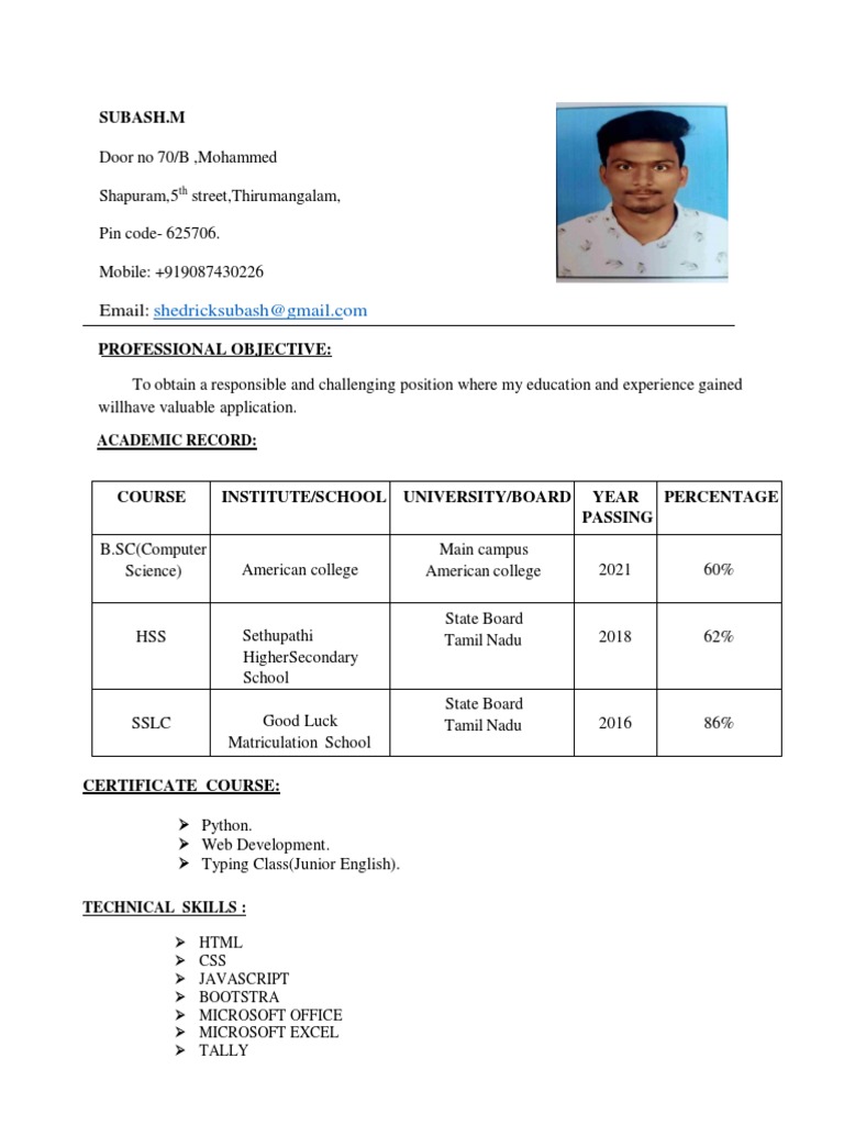 Subash Resume 1 | PDF | Php | Computing