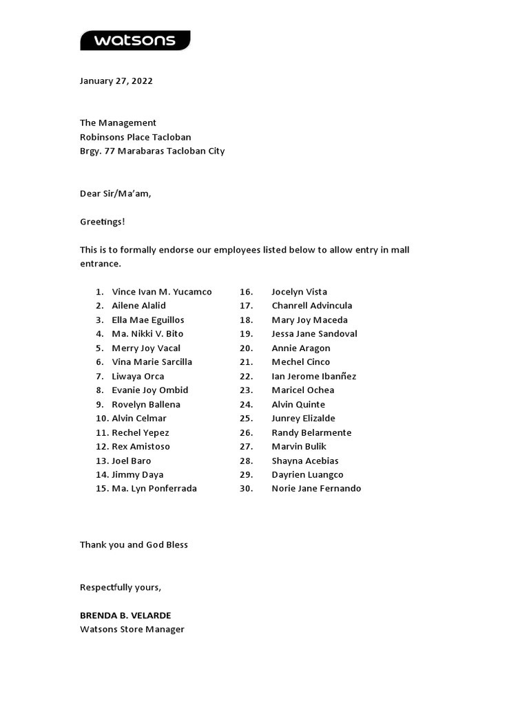 Employee Entry Endorsement Letters | PDF