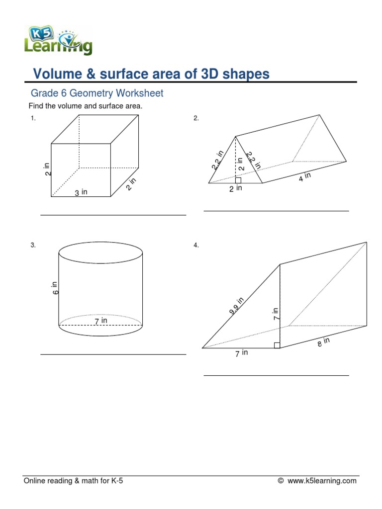 Grade 6 Volume Surface Area 3d Shapes A | PDF | Area | Geometric ...