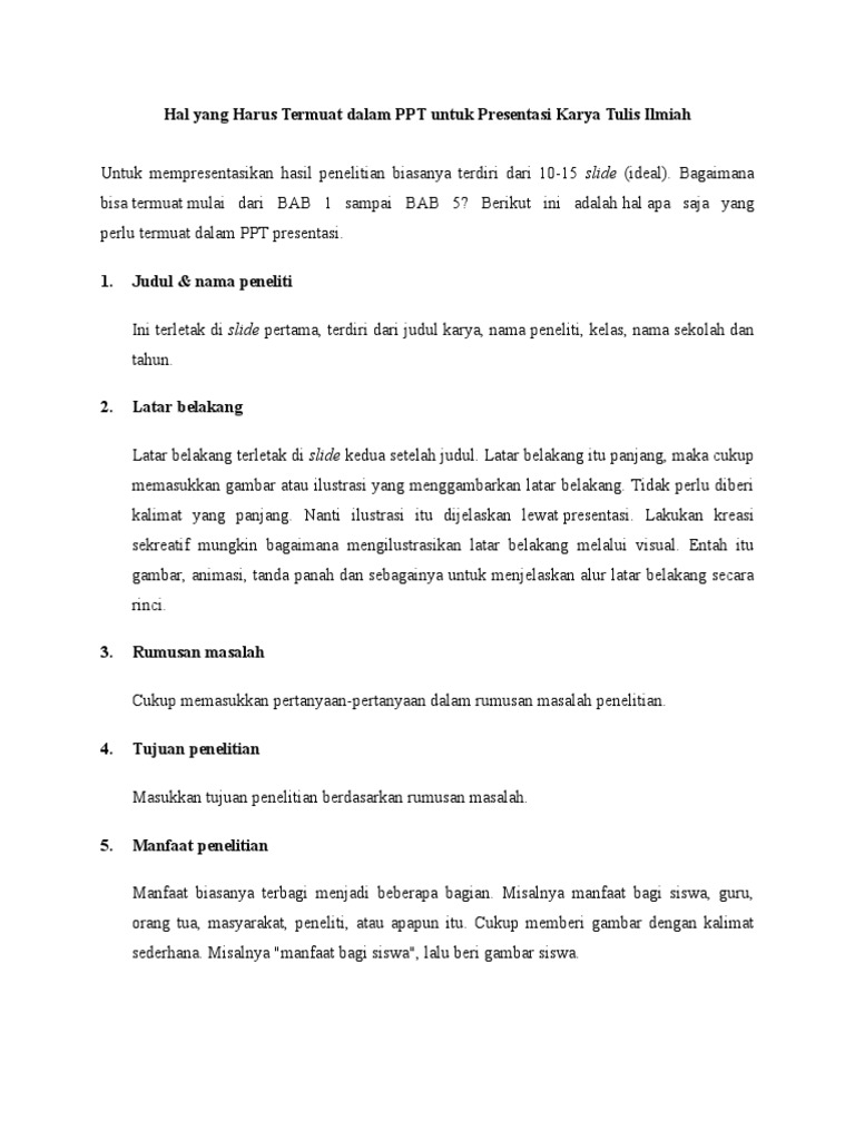 Hal Yang Harus Termuat Dalam PPT KTI | PDF