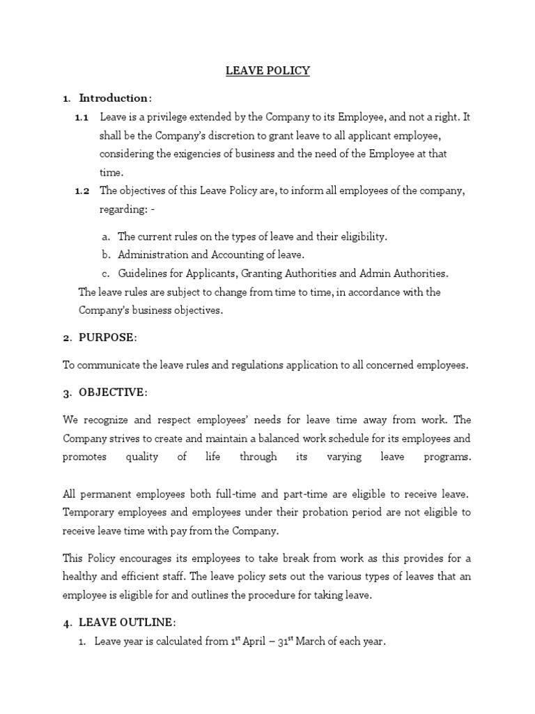 Leave Policy | PDF | Sick Leave | Employment