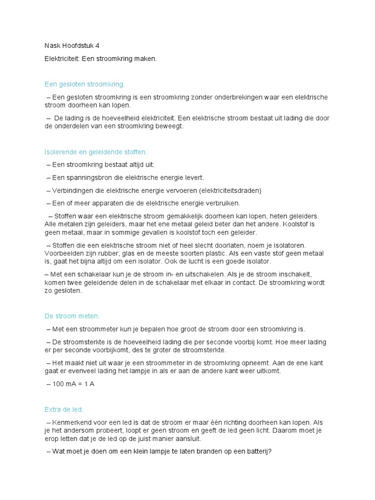 Nask Hoofdstuk 4 Elektriciteit | PDF