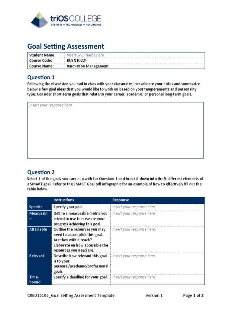 Assignment 1 - Goal Setting - Student Template | PDF | Career & Growth