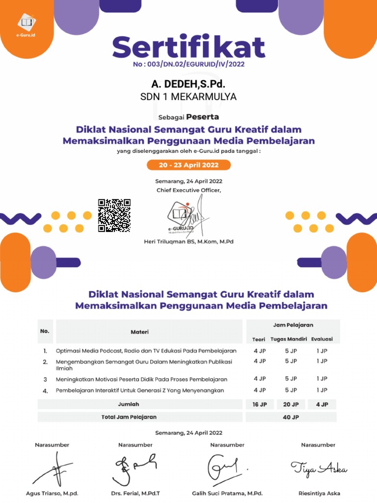 Sertifikat 40JP April E-Guru - Id | PDF