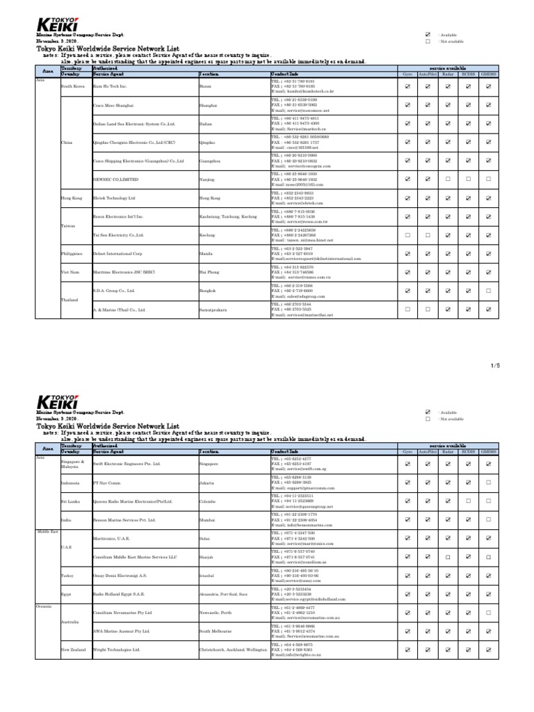 TOKIMEC Agent List | PDF | Electronics