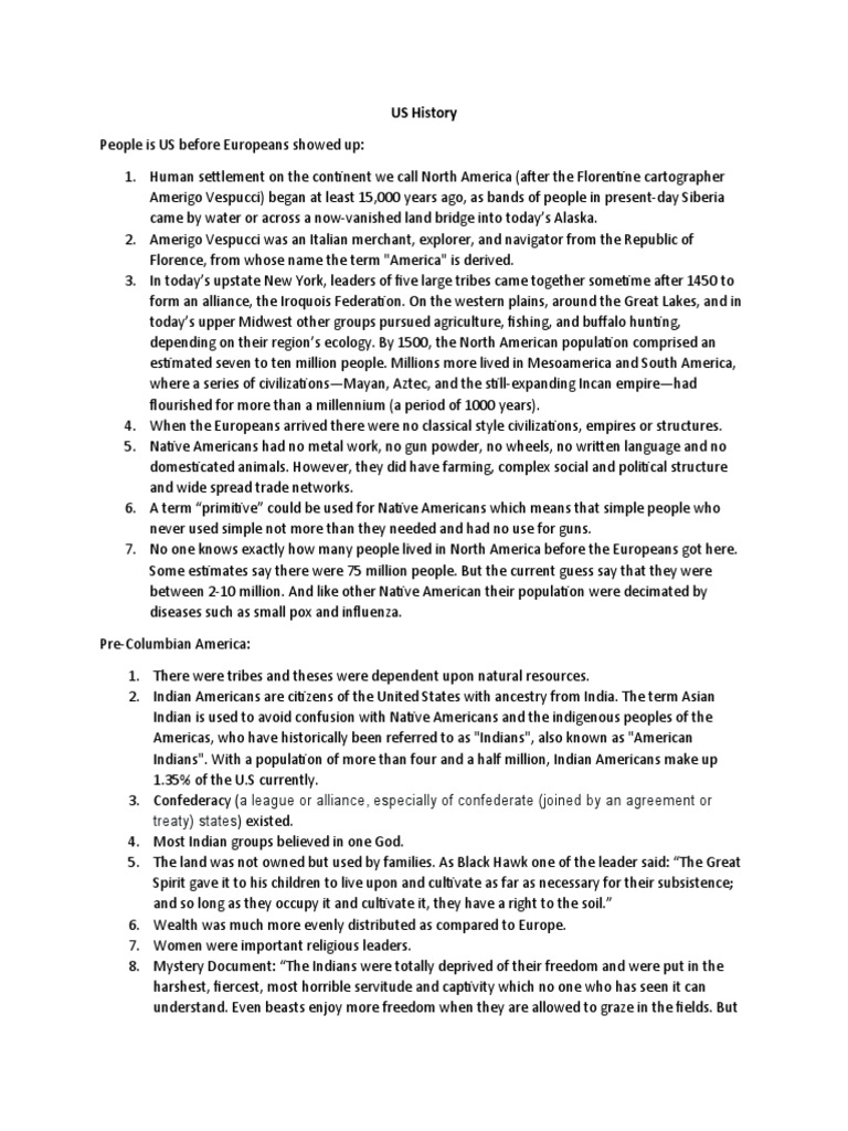 US History Notes | PDF | Native Americans In The United States | The ...