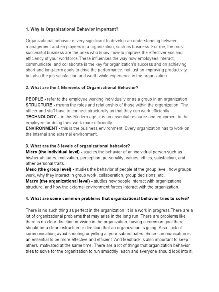 Assignment 1 Organizational Behavior | PDF | Organizational Behavior ...