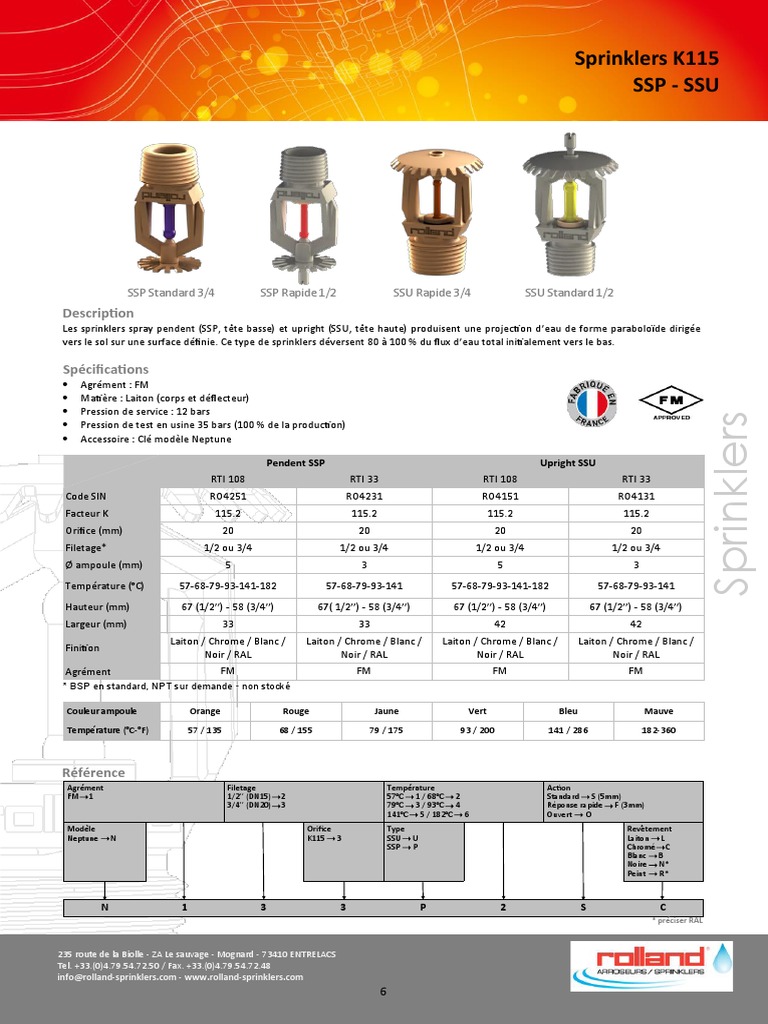 Sprinklers K115 : Caractéristiques et Types | PDF