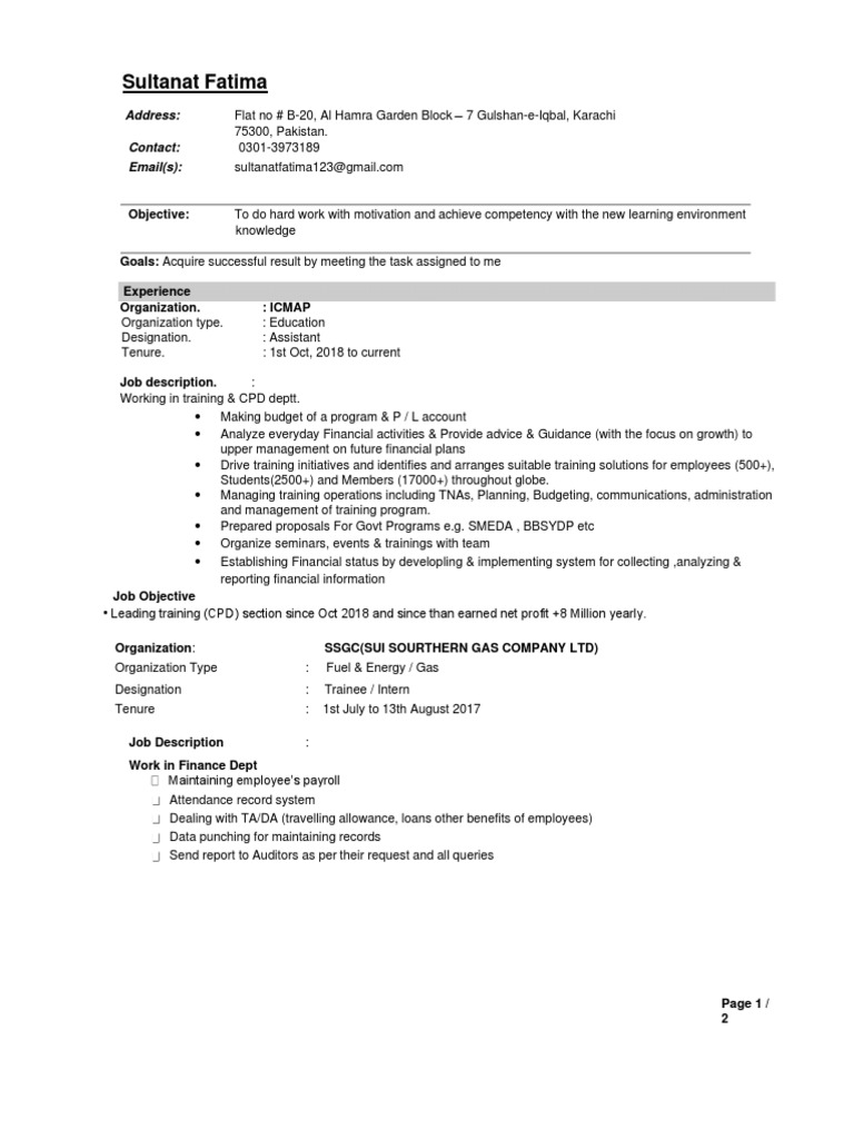 CV - Sultanat Fatima ICMAP | PDF | Business