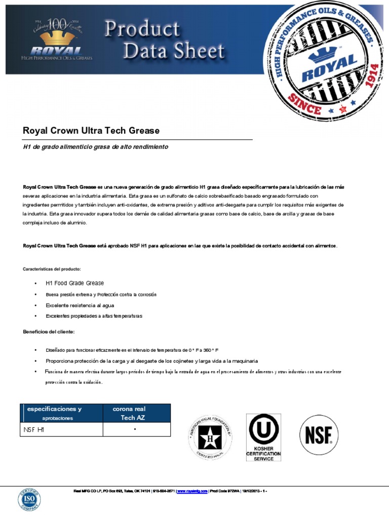 Royal CrownTech Ultra Grease (FG CS) .En - Es | PDF | Materiales | Comida y bebida