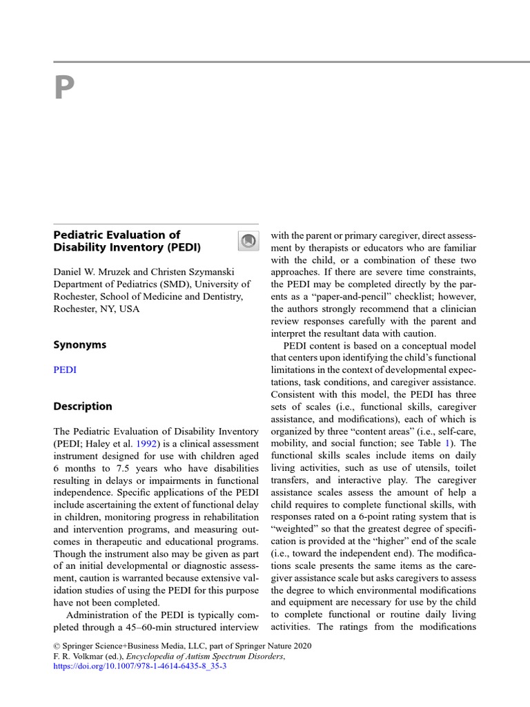 Pediatric Evaluation of Disability Inventory (PEDI) : Synonyms ...